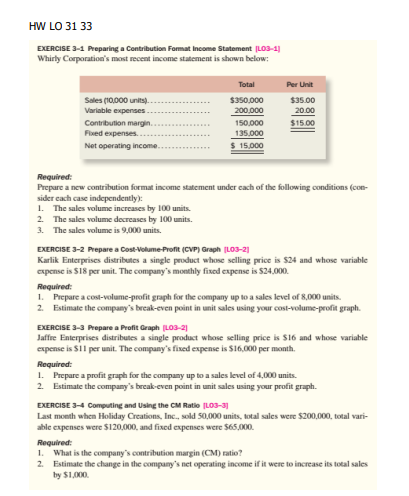 Solved HW LO 31 33 EXERCISE 3-1 Preparing a Contribution | Chegg.com