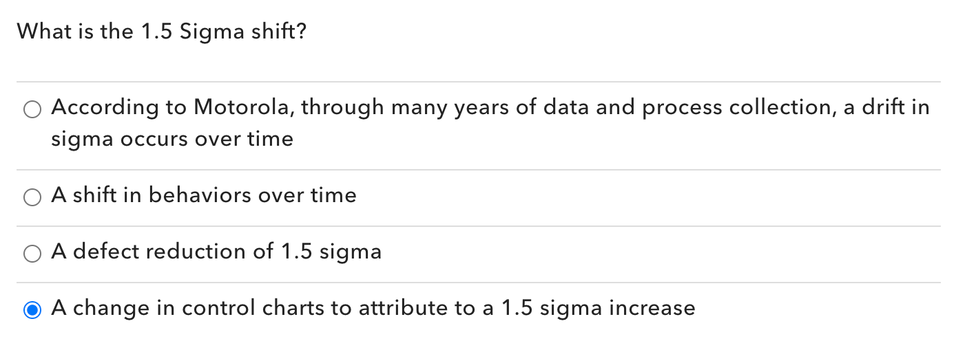 Solved What is the 1.5 Sigma shift? O According to Motorola, | Chegg.com