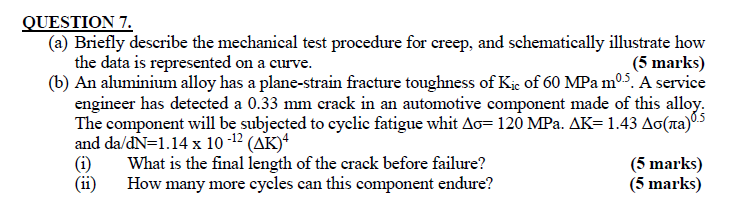 Solved QUESTION 7. (a) Briefly describe the mechanical test | Chegg.com