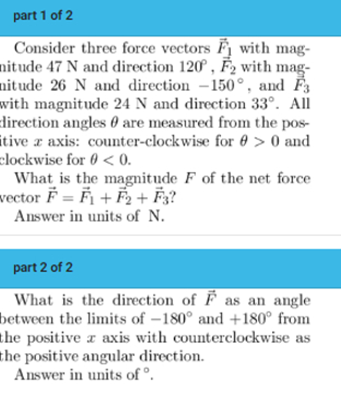 Solved part 1 ﻿of 2Consider three force vectors vec(F)1 | Chegg.com