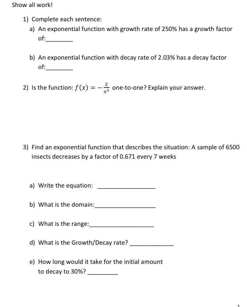 Solved Show all work! 1) Complete each sentence: a) An | Chegg.com