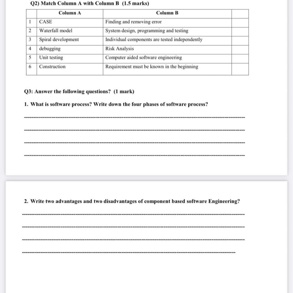 Solved Q2) Match Column A with Column B (1.5 marks) Column A | Chegg.com