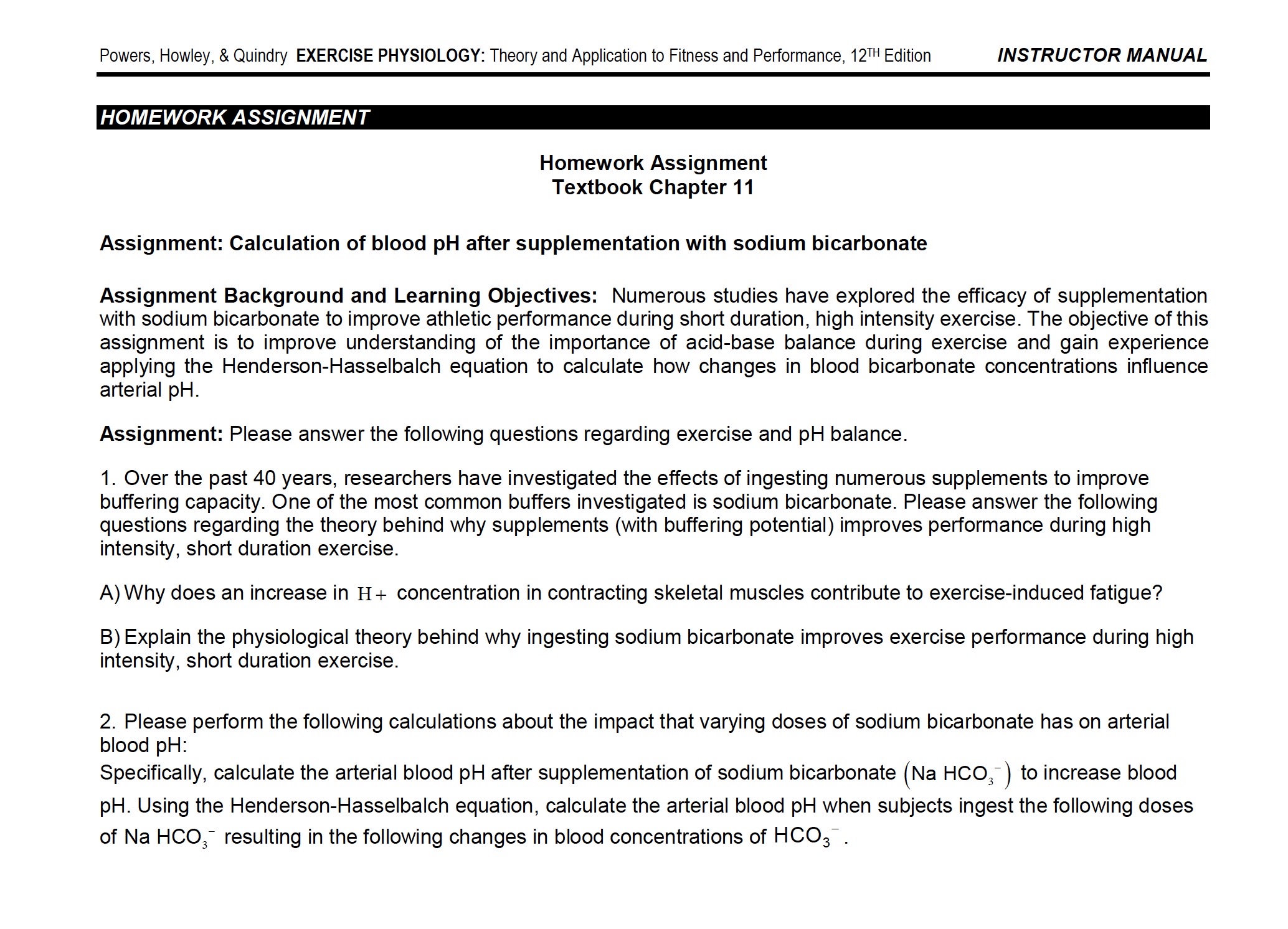 Solved Assignment: Calculation of blood pH after | Chegg.com