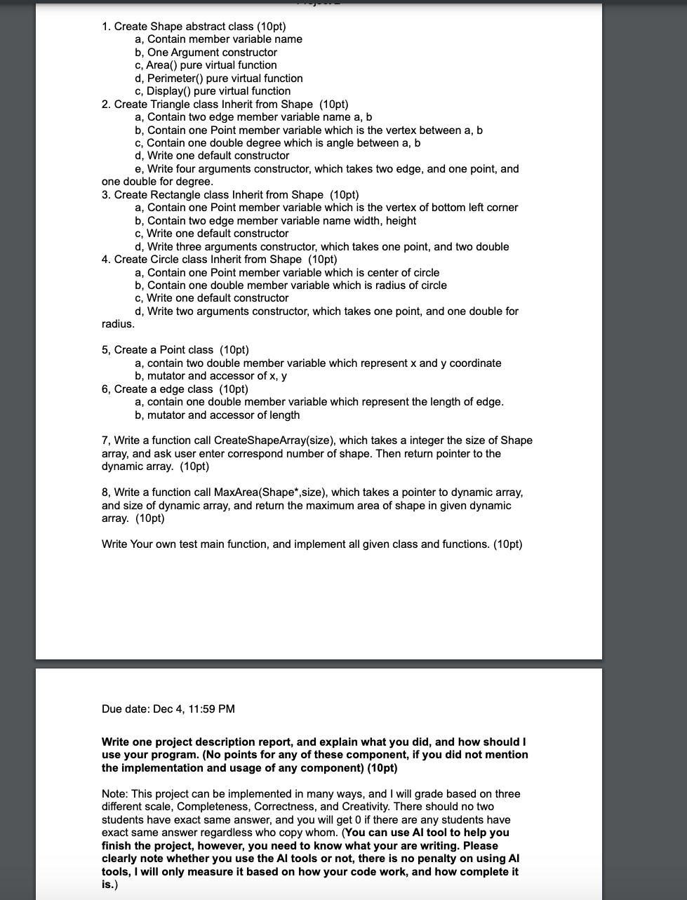 Solved Create Shape abstract class (10pt)a, ﻿Contain member | Chegg.com