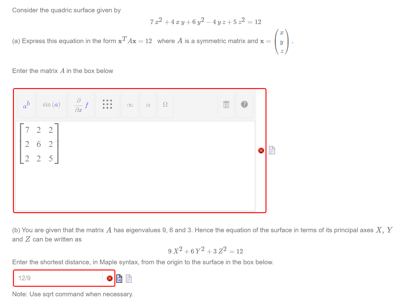 Solved Consider the quadric surface given by | Chegg.com