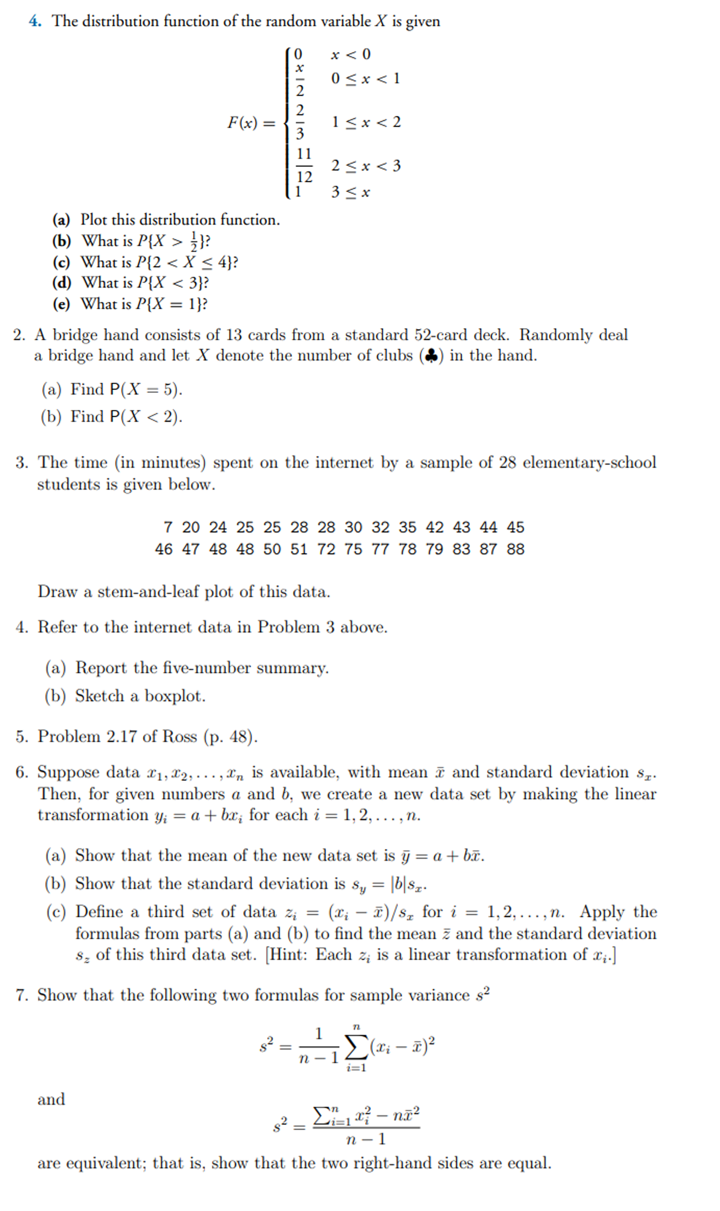 Solved 4. The distribution function of the random variable X | Chegg.com