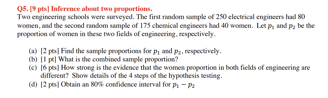Solved Q5. [9 pts] Inference about two proportions. Two | Chegg.com
