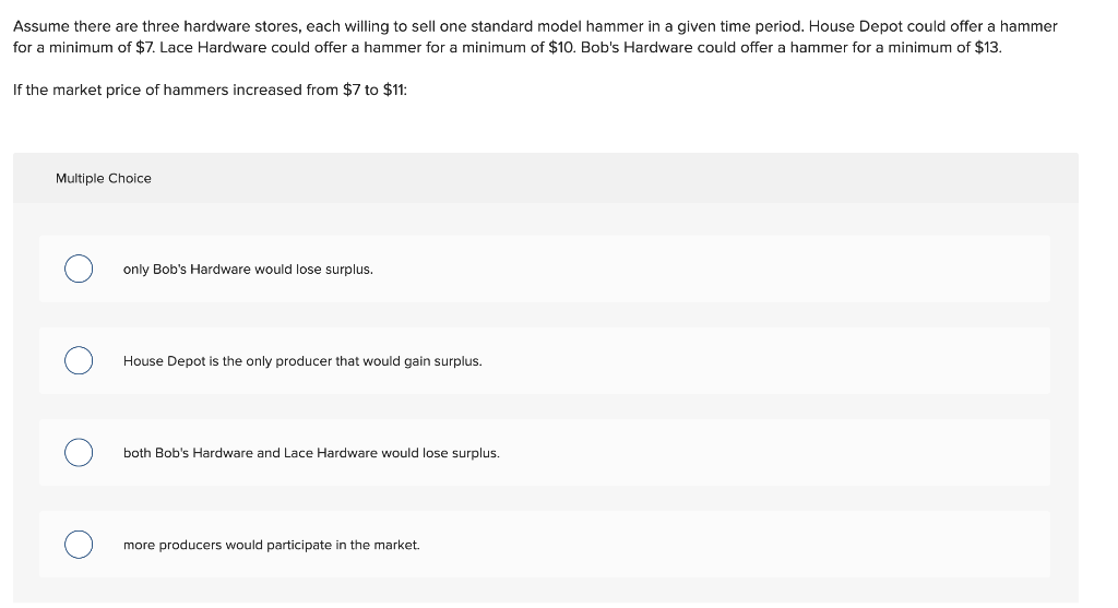 Solved Assume there are three hardware stores, each willing | Chegg.com