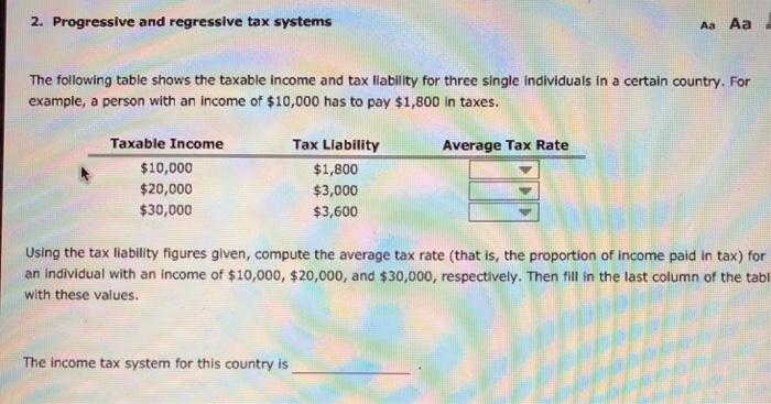Solved 2. Progressive and regressive tax systems Aa Aa The | Chegg.com