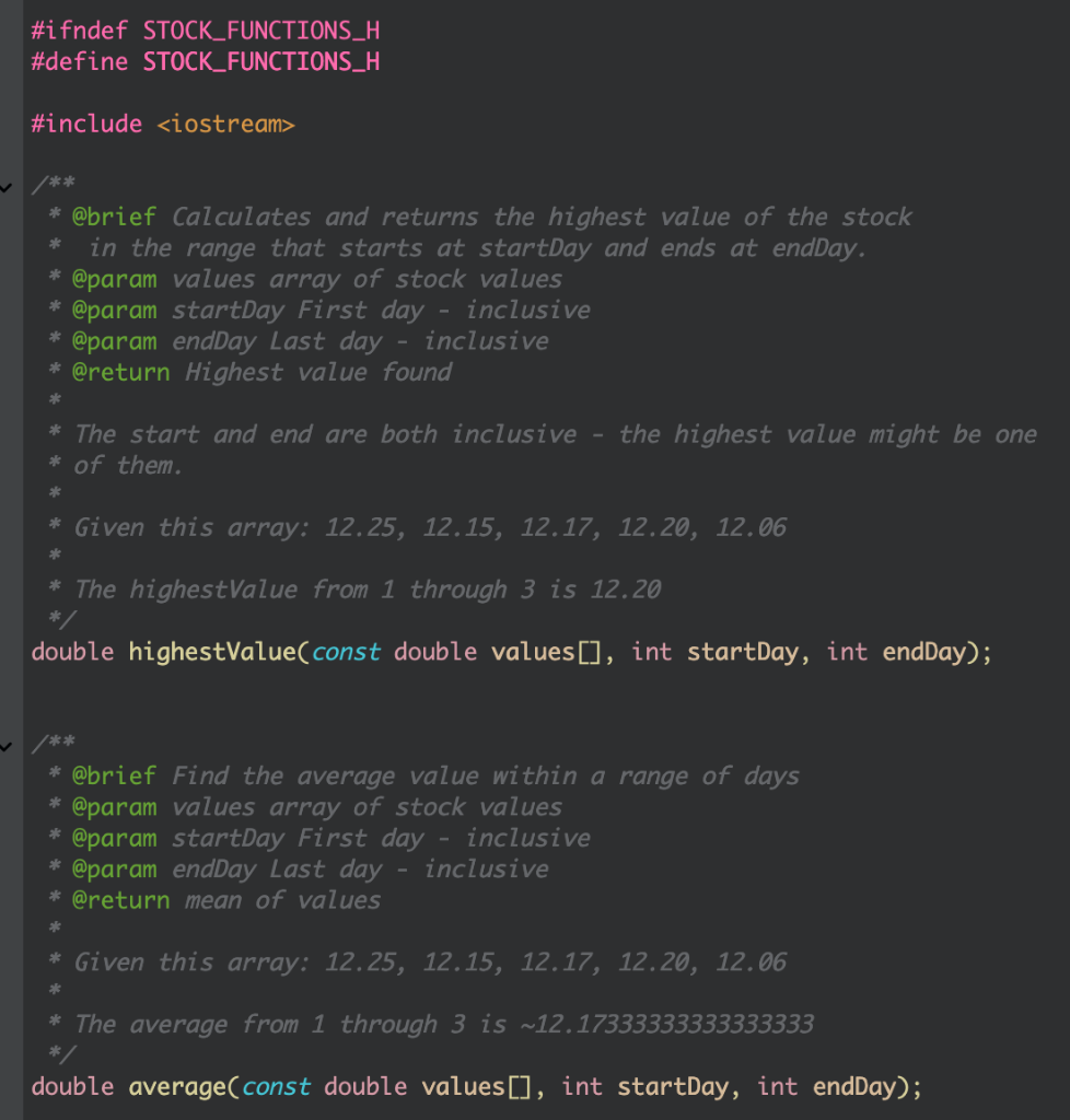 Solved CS161, Stock Statistics C++: Attached below is the .h | Chegg.com