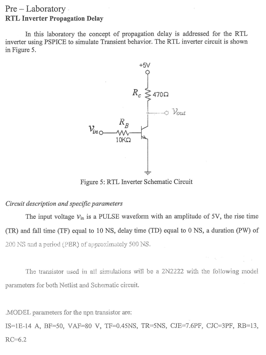 Pre-Laboratory RTL Inverter Propagation Delay In this | Chegg.com