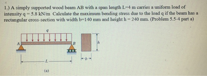 Solved 1.) A simply supported wood beam AB with a span | Chegg.com