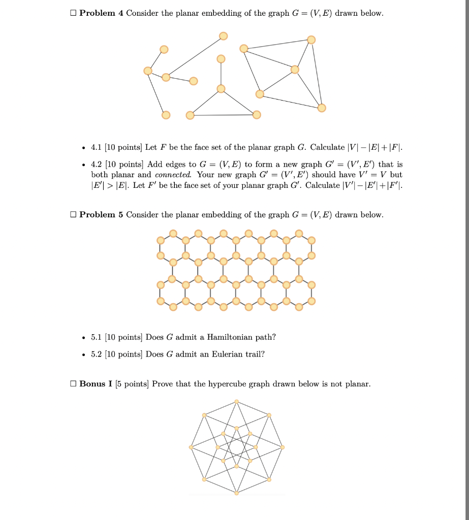 Solved Problem 4 Consider the planar embedding of the graph | Chegg.com