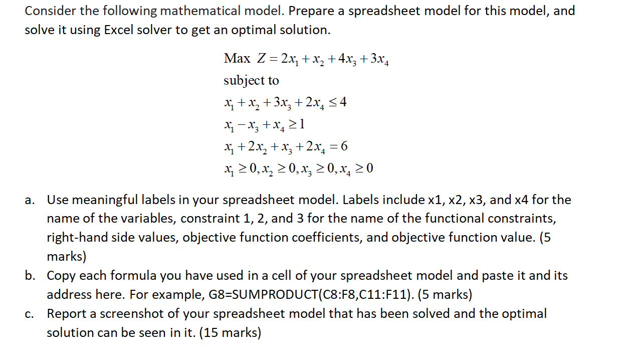 Solved Consider the following mathematical model. Prepare a | Chegg.com