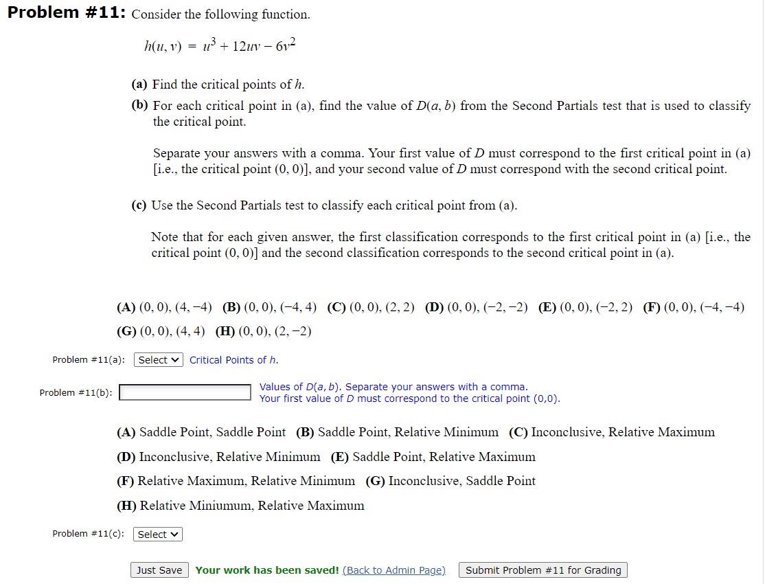 Solved Consider the following function. h(u, v) = | Chegg.com