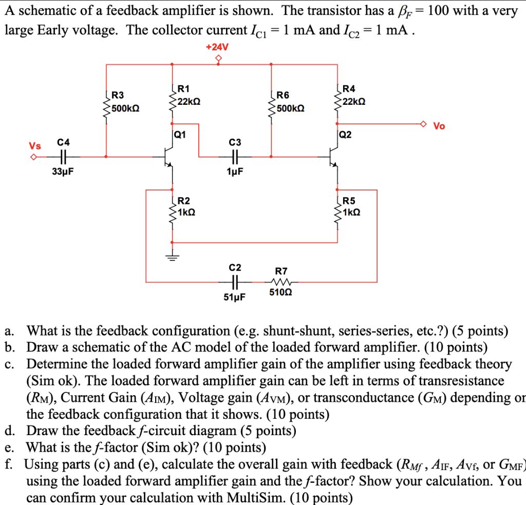 A schematic of a feedback amplifier is shown. The | Chegg.com