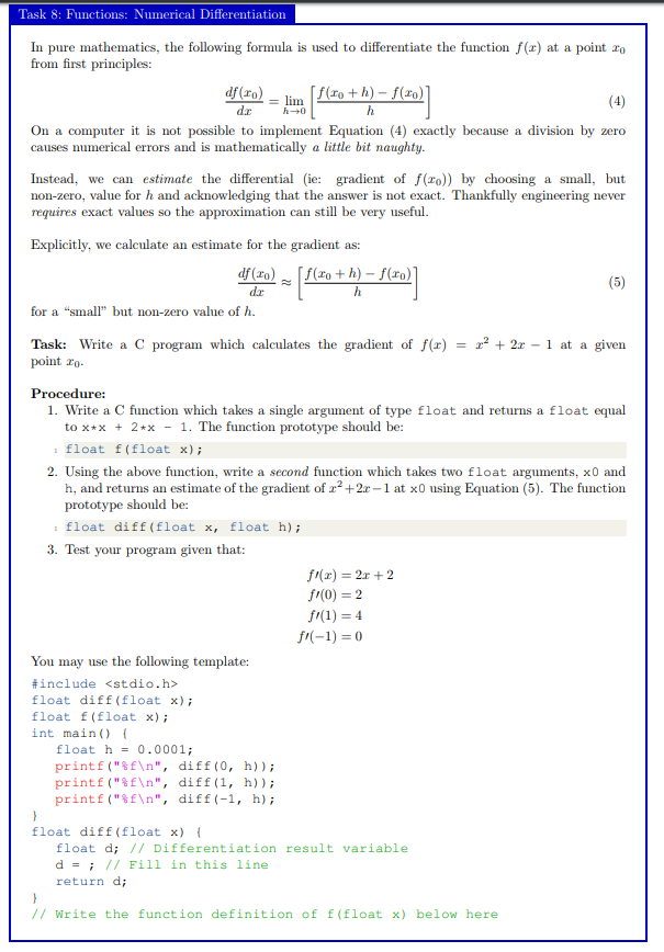 Solved Task 8: Functions: Numerical Differentiation In pure | Chegg.com