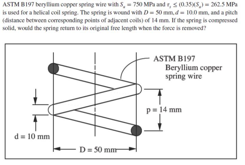 Solved ASTM B197 beryllium copper spring wire with S = 750 | Chegg.com