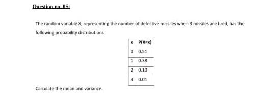 Solved Question no. Os The random variable X, representing | Chegg.com