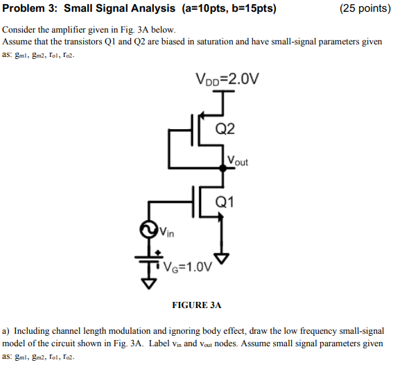 Solved Problem 3: Small Signal Analysis (a-10pts, b-15pts) | Chegg.com