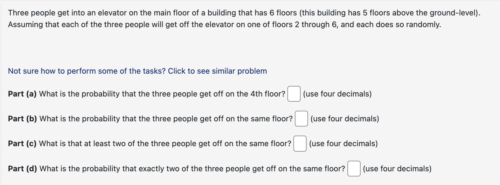 Solved Three people get into an elevator on the main floor | Chegg.com