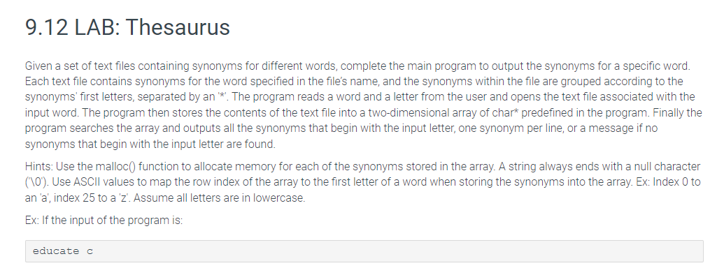 Solved 9.12 LAB: Thesaurus Given a set of text files | Chegg.com