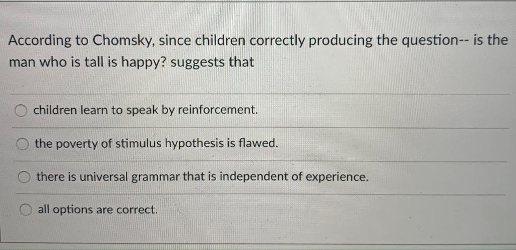 Solved According to Chomsky, since children correctly | Chegg.com