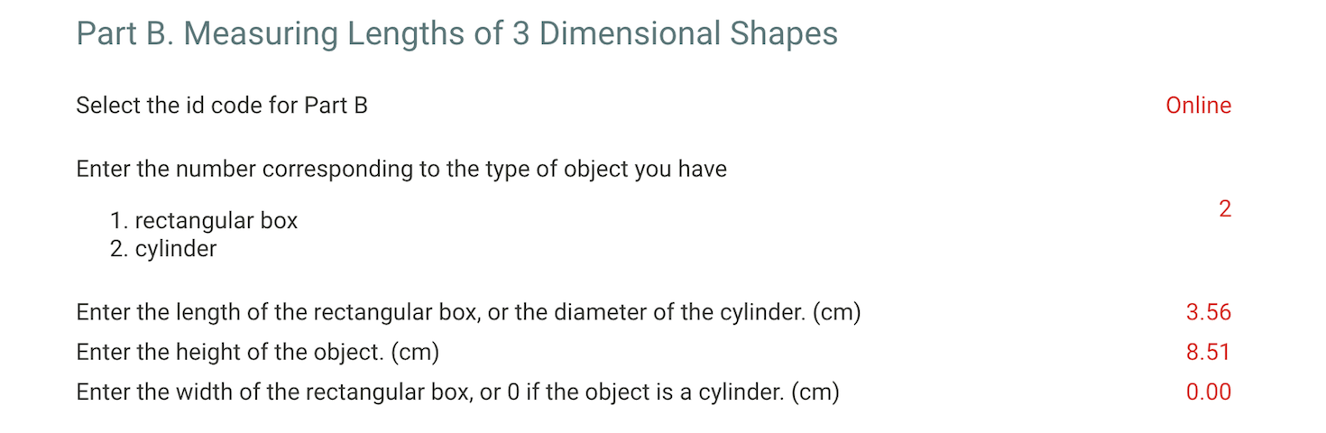 Solved Part B. Measuring Lengths of 3 Dimensional Shapes | Chegg.com