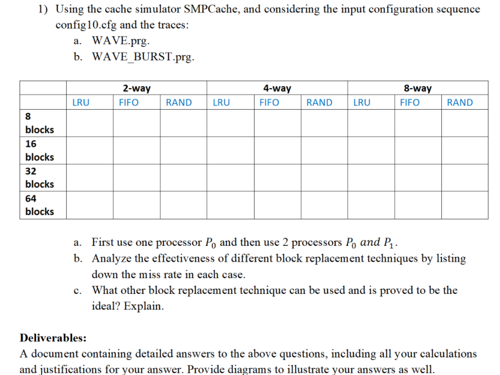 1) Using the cache simulator SMPCache, and | Chegg.com