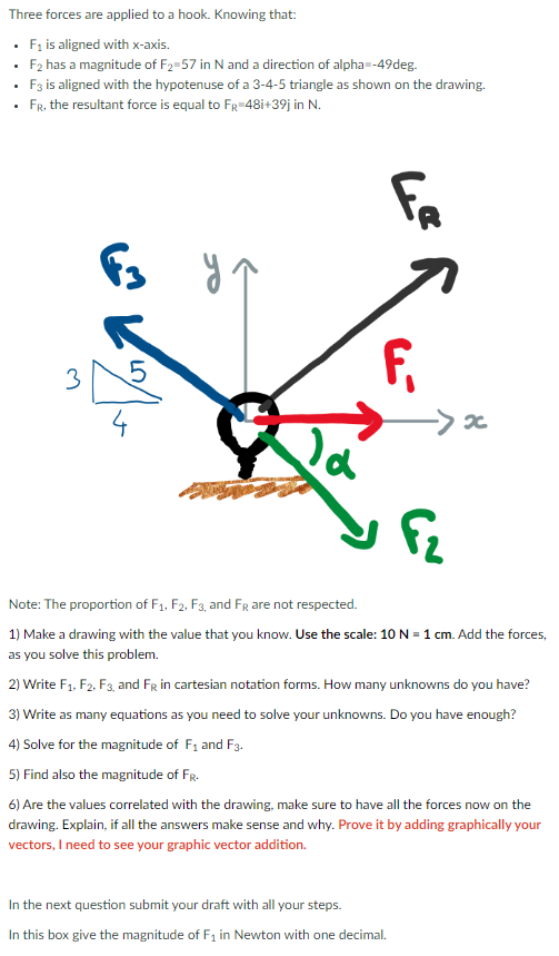 Solved Three forces are applied to a hook. Knowing that:F1 | Chegg.com