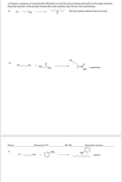 Solved I) Propose a sequence of reactions that efficiently | Chegg.com