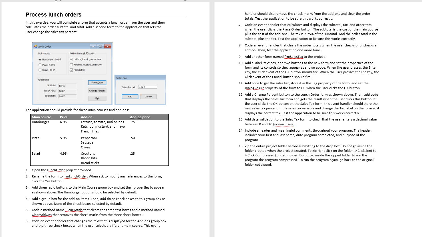 Solved Process lunch orders In this exercise, you will | Chegg.com