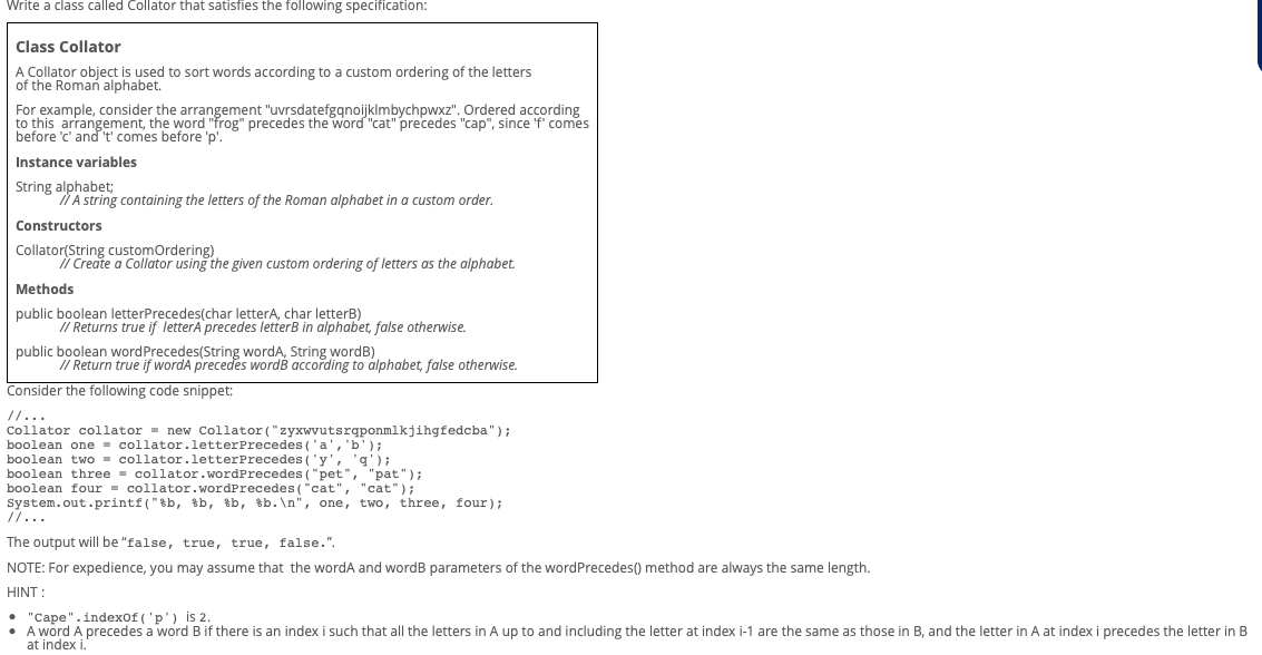 Solved Write a class called Collator that satisfies the | Chegg.com
