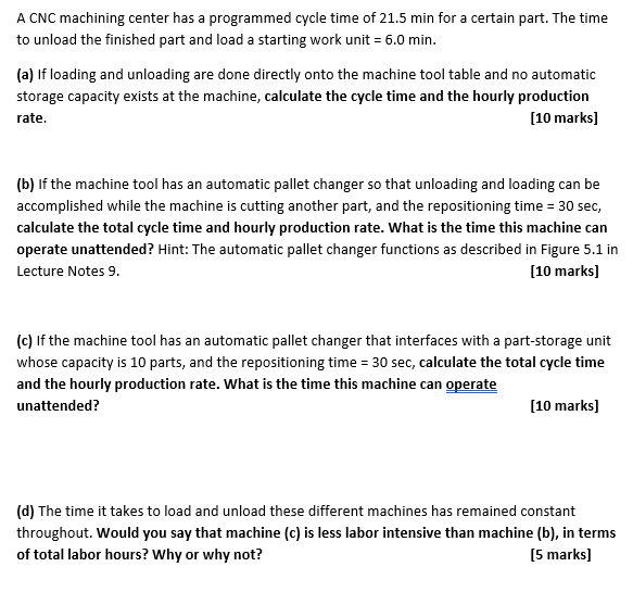 Solved A CNC machining center has a programmed cycle time of | Chegg.com