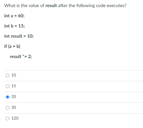 Solved What is the value of result after the following code | Chegg.com