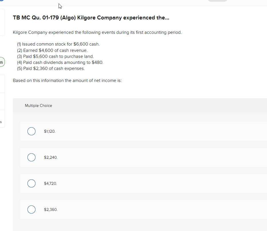 Solved TB MC Qu. 01-179 (Algo) Kilgore Company experienced | Chegg.com