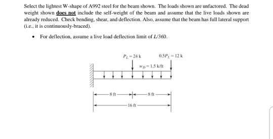 Solved Select the lightest W-shape of A992 steel for the | Chegg.com
