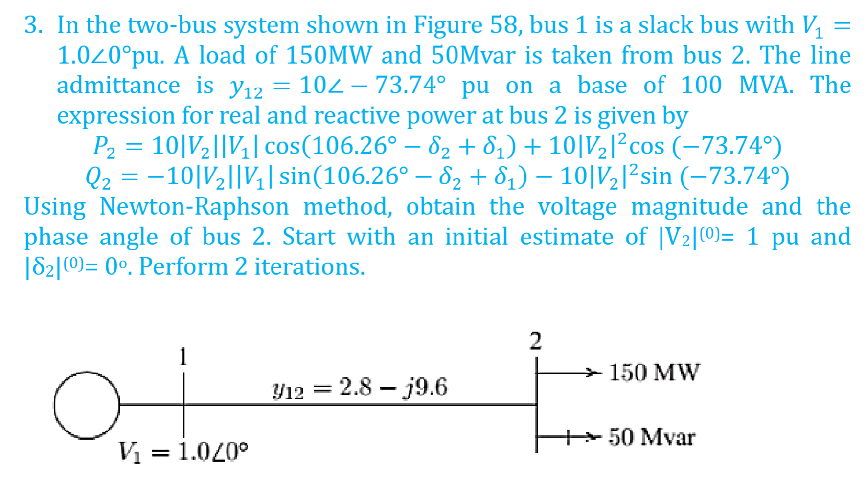 Solved 3. In the two-bus system shown in Figure 58 , bus 1 | Chegg.com