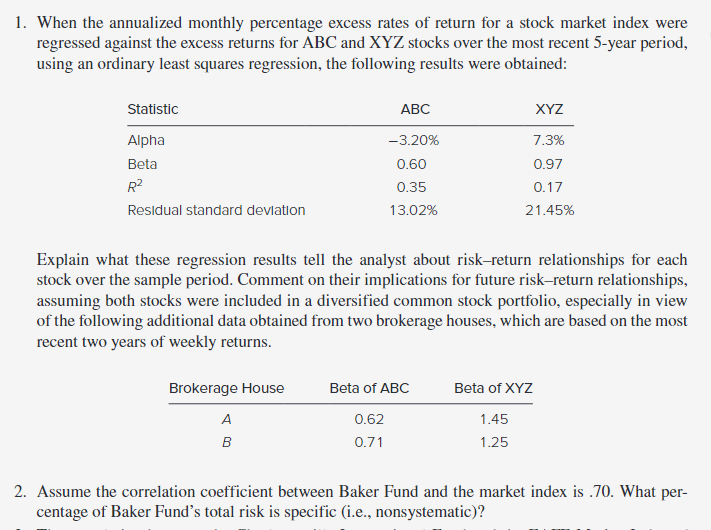 Solved 1. When the annualized monthly percentage excess | Chegg.com