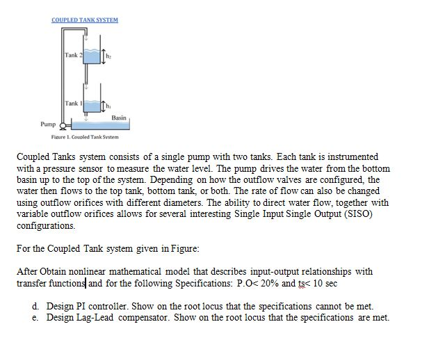 COUPLED TANK SYSTEM Tankih Pump Figure 1. Coupled | Chegg.com