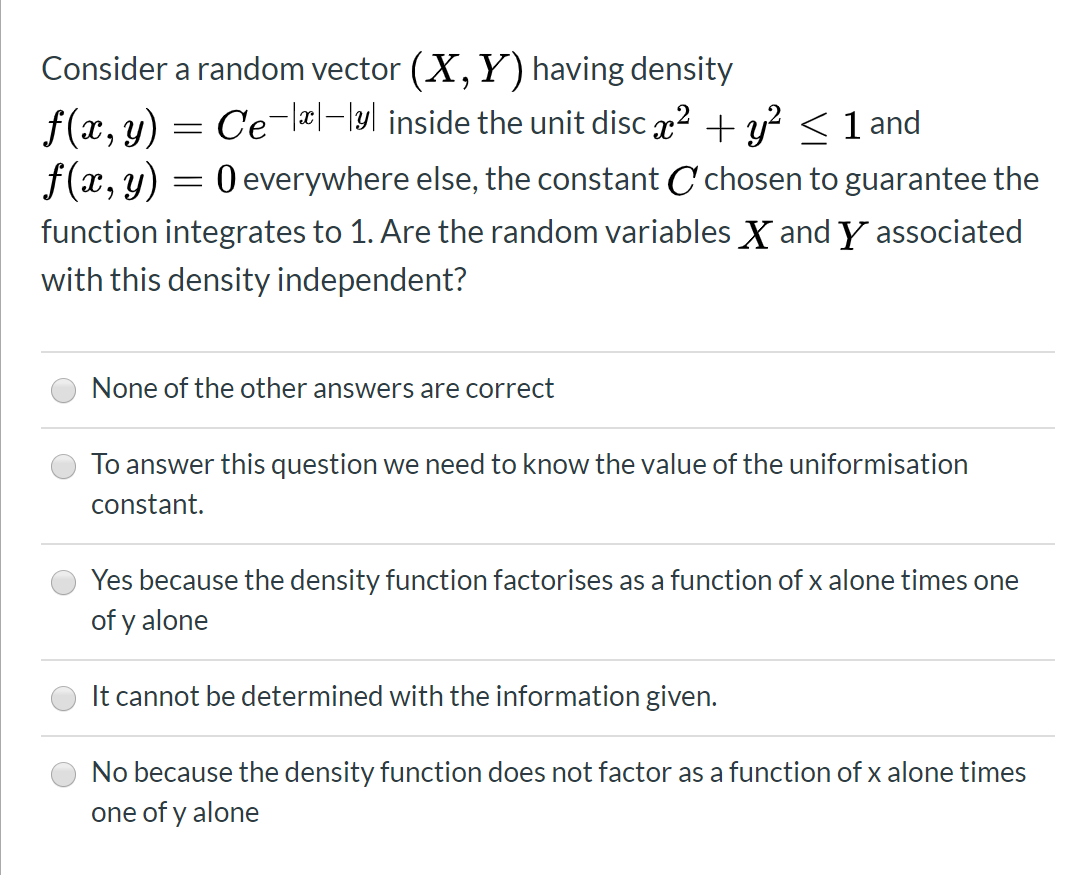 Solved = Consider a random vector (X, Y) having density f(x, | Chegg.com