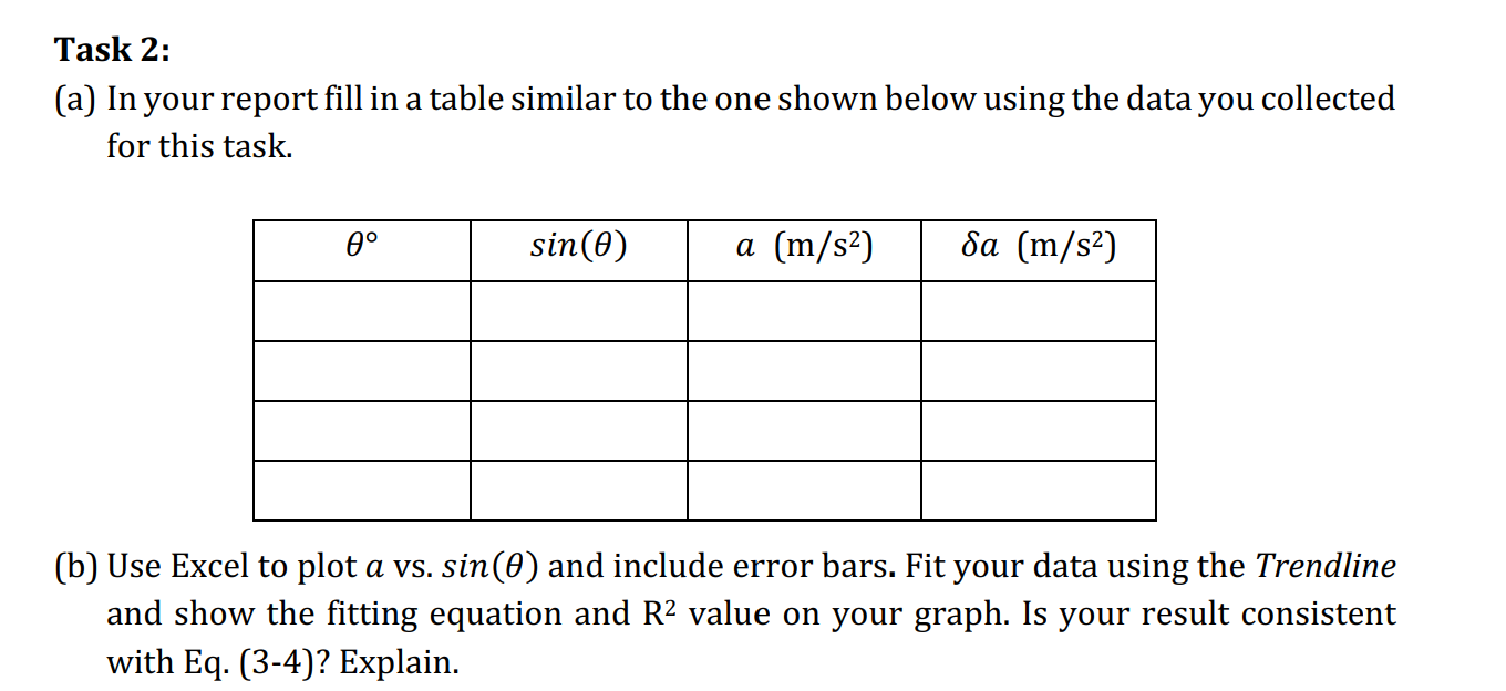 2: Acceleration as a function of incline angleTask 2: | Chegg.com