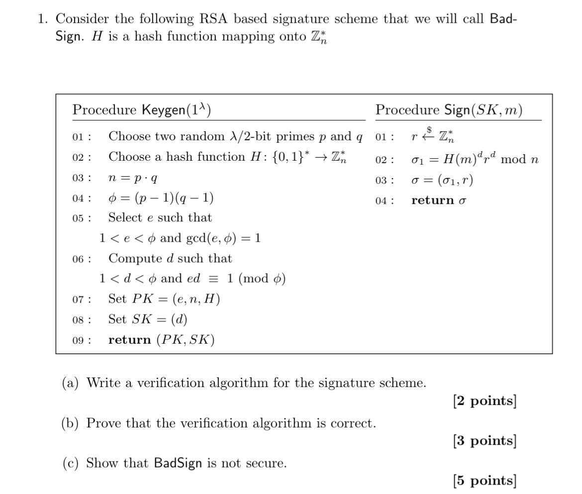 Solved Consider the following RSA based signature scheme | Chegg.com