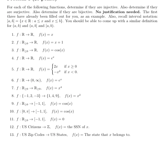 Solved For each of the following functions, determine if | Chegg.com