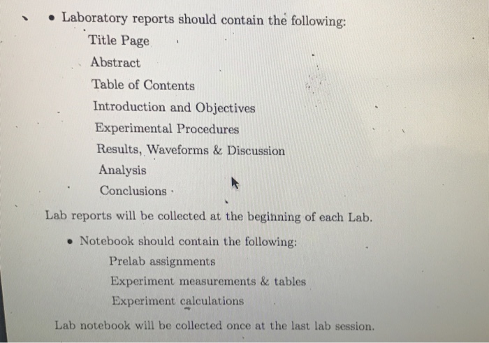Solved . Laboratory reports should contain the following: | Chegg.com