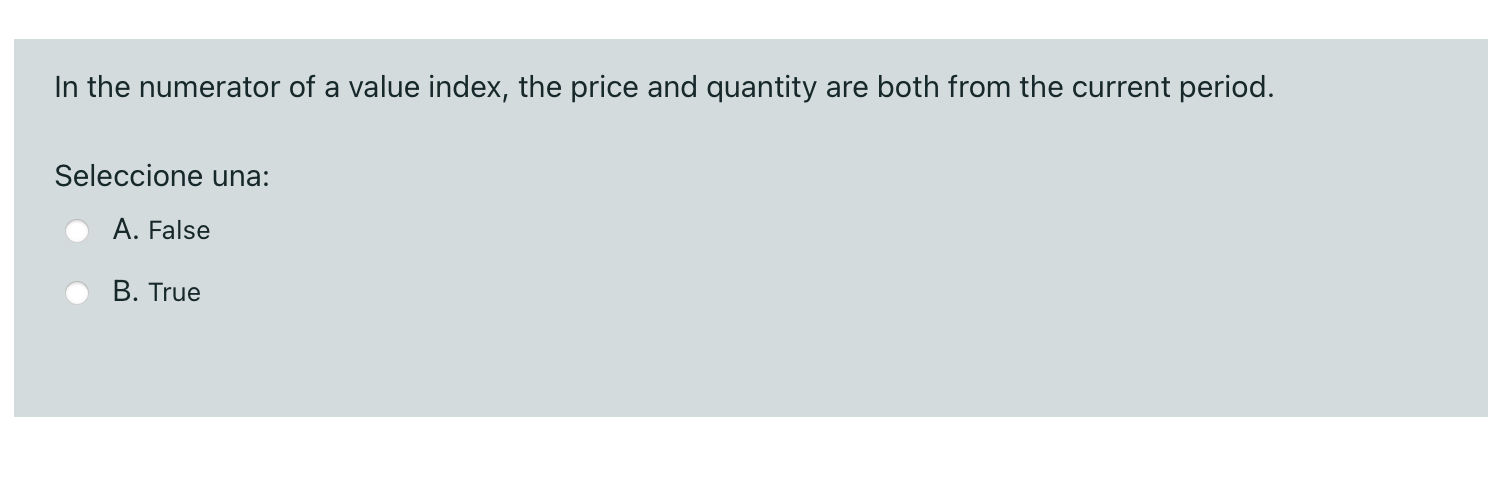 Solved In the numerator of a value index, the price and | Chegg.com