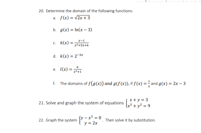 Solved 20. Determine the domain of the following functions: | Chegg.com