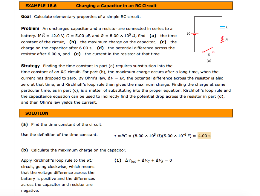 Solved EXAMPLE 18.6 Charging a Capacitor in an RC Circuit | Chegg.com