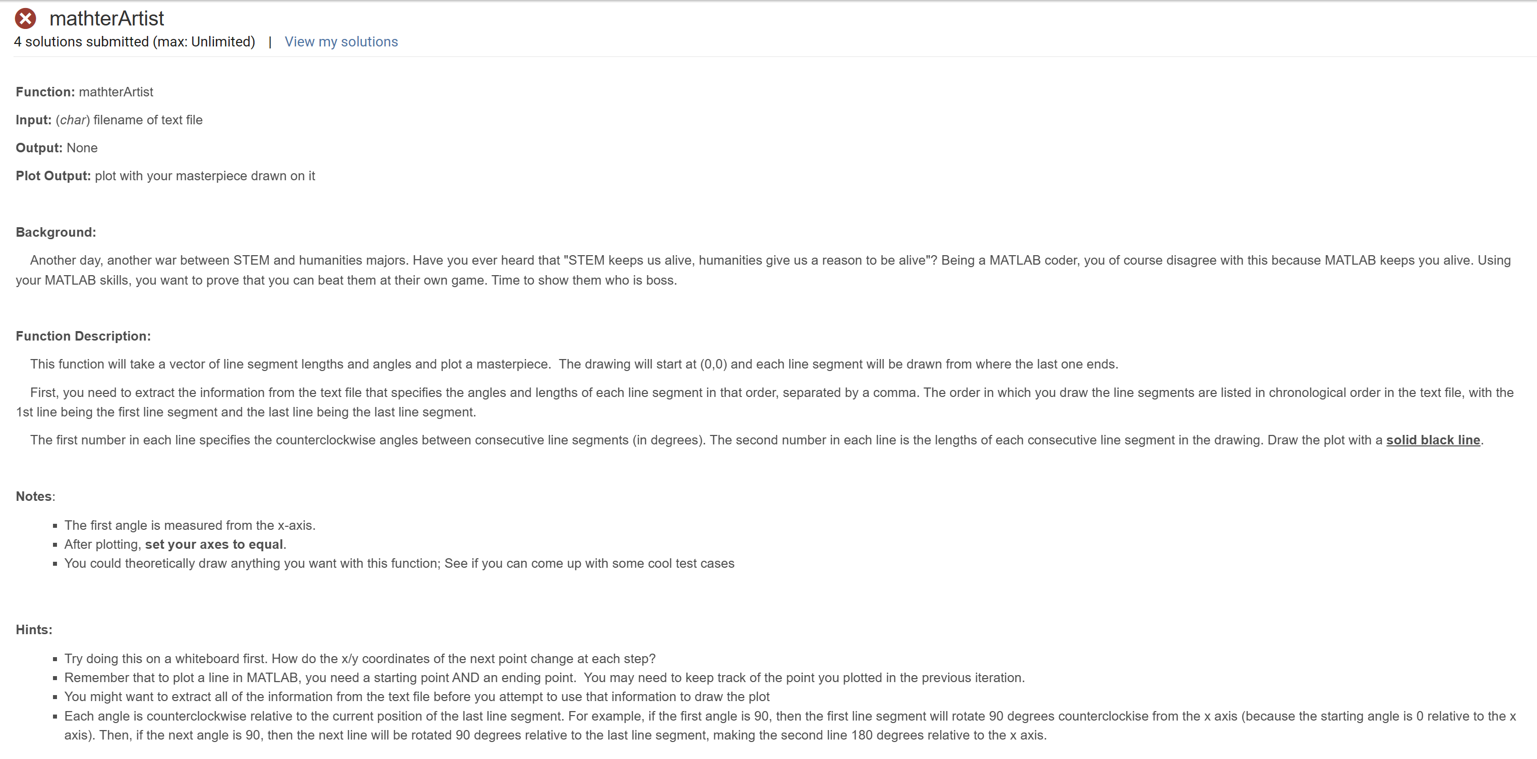 Solved Function: mathterArtist Input: (char) filename of | Chegg.com