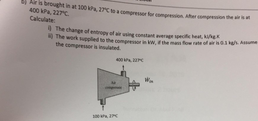 Solved D) Air is brought in at 100 kPa, 27°C to a compressor | Chegg.com